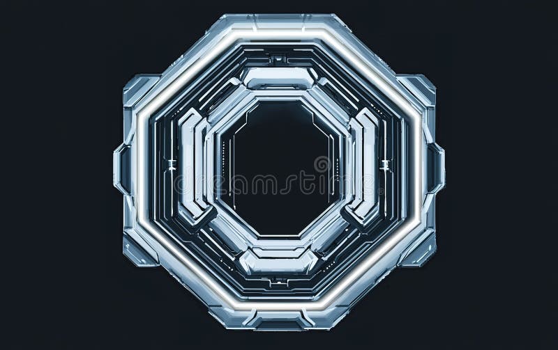 Futuristic Octagonal Interface Design Illuminated with Soft Blue and ...