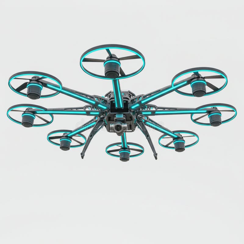 Futuristic Octocopter Drone with Sleek Design and Metallic Framework ...
