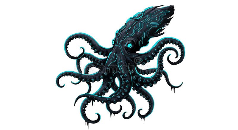 Futuristic Octopus with Circuit Patterns on Its Body and Tentacles ...