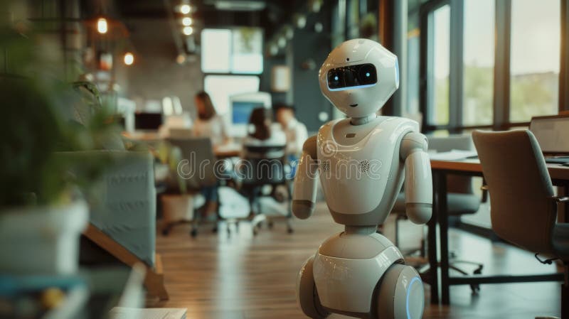Futuristic Office Assistant Robot Navigating Efficiently in a Modern ...