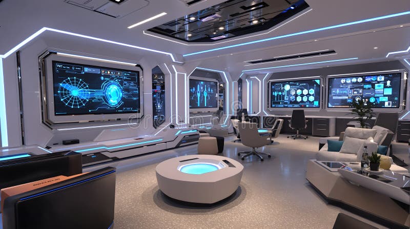 Futuristic Office, Blue Accent Lighting, Image Created Using Ai Stock ...