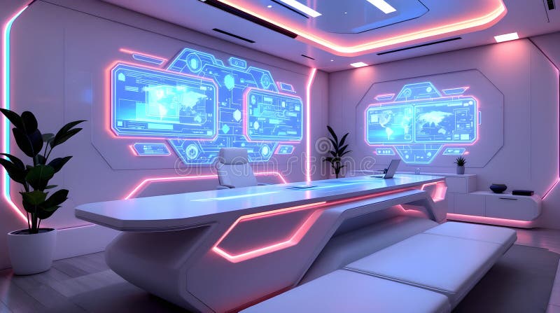 Futuristic Office, Blue Accent Lighting, Image Created Using Ai Stock ...