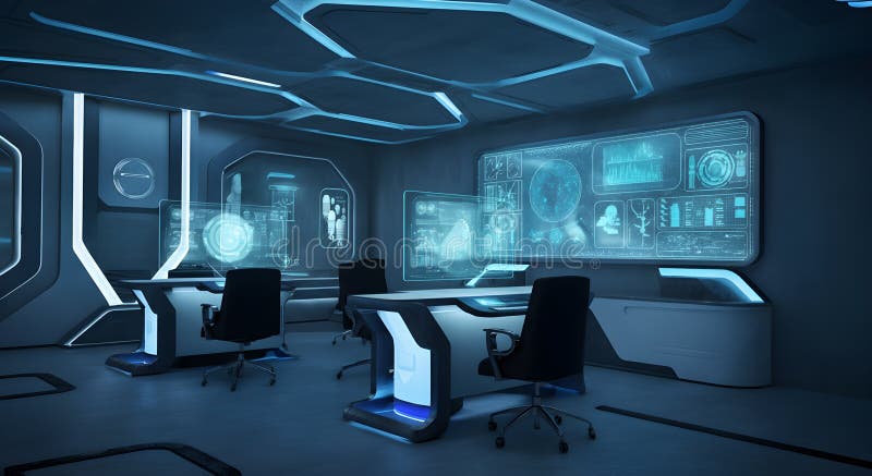 Futuristic Office, Blue Accent Lighting, Image Created Using Ai Stock ...