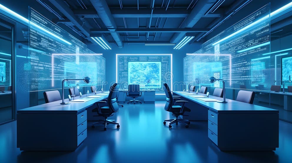 Futuristic Office, Blue Accent Lighting, Image Created Using Ai Stock ...