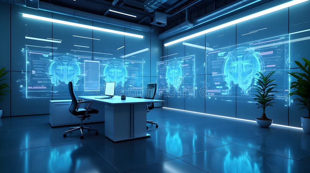 Futuristic Office, Blue Accent Lighting, Image Created Using Ai Stock ...
