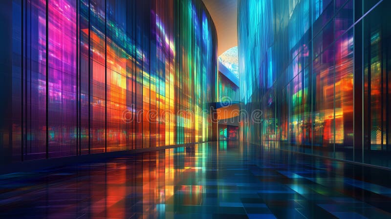 AI Generated. a Futuristic Office Building, Bright Multicolored Glass ...