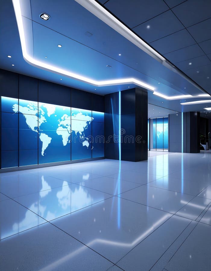 Futuristic Office Building Interior with Digital Stock Photo - Image of ...