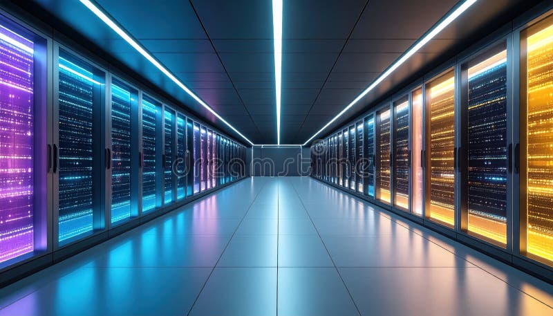 Futuristic Office Building Interior Featuring Vibrant Stock Photo ...