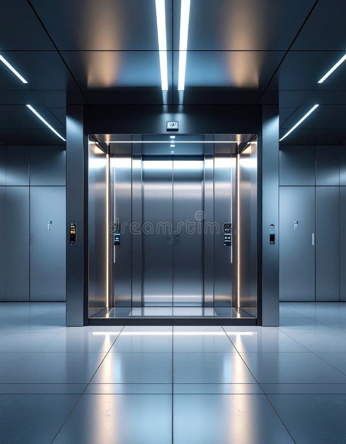 Futuristic Office Building Lobby Featuring Sleek Stock Image - Image of innovation, metal: 381418433