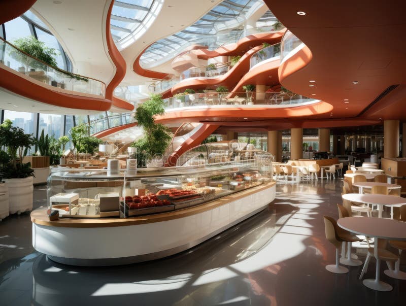 Futuristic Office Cafeteria with AIcontrolled Kitchen Stock ...