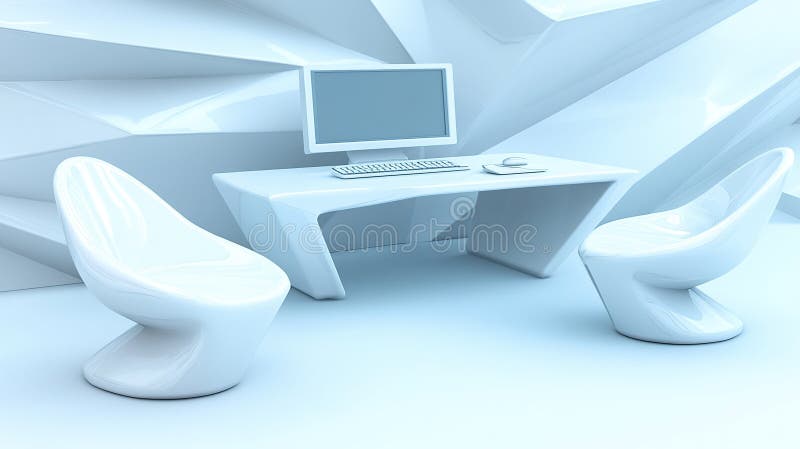 Futuristic Office, Computer, Chairs, Geometric Wall, Workspace Stock ...