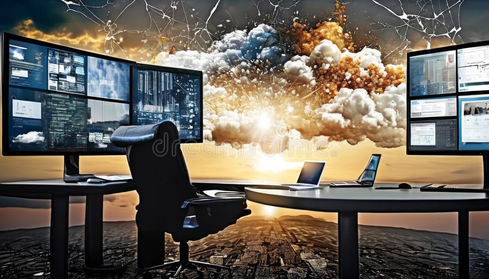 Futuristic Office Concept with Explosive Data Visualization Stock Photo ...