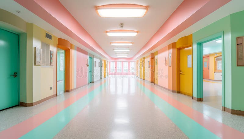 The Futuristic Office Corridor Clean Design Leads To Vanishing Point ...