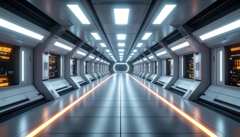 Futuristic Office Corridor Design Features Sleek Stock Photo - Image of ...