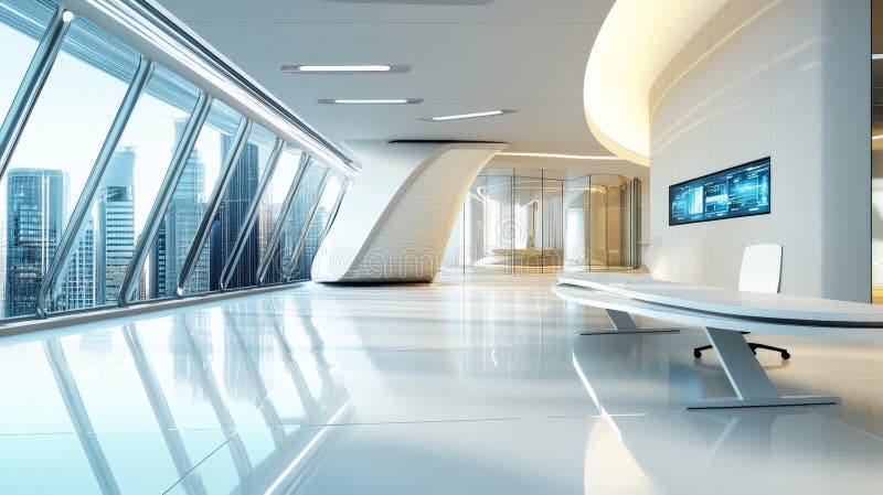 Futuristic Office Design Featuring Advanced Digital Technology for ...