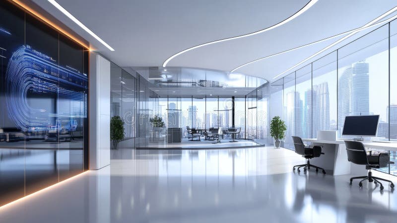 Futuristic Office Design Featuring Advanced Digital Technology for ...
