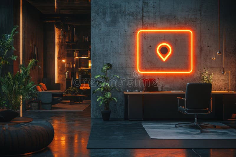 Futuristic Office Design, Location Pins on Digital Map in Modern Home ...