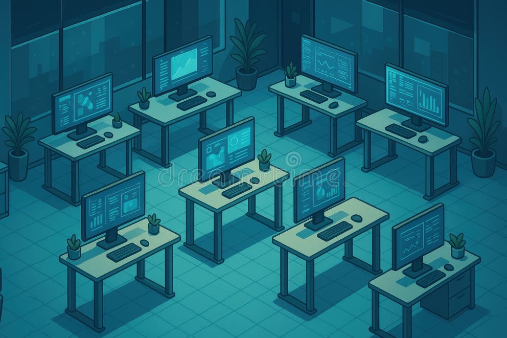 Futuristic Office Design for Modern Workspaces with High-Tech Pixel Art ...