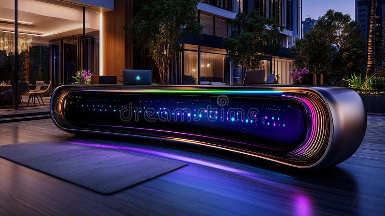 Futuristic Office Desk with Advanced LED Integration Stock Image ...