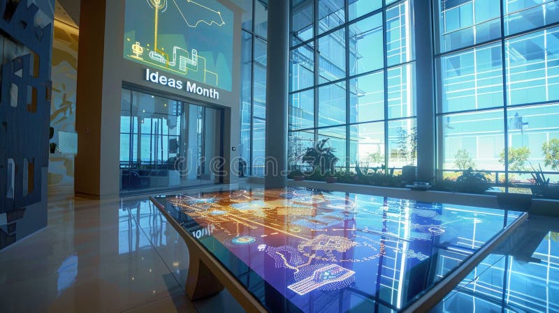 Futuristic Office with Digital Display Celebrating Ideas Month for ...