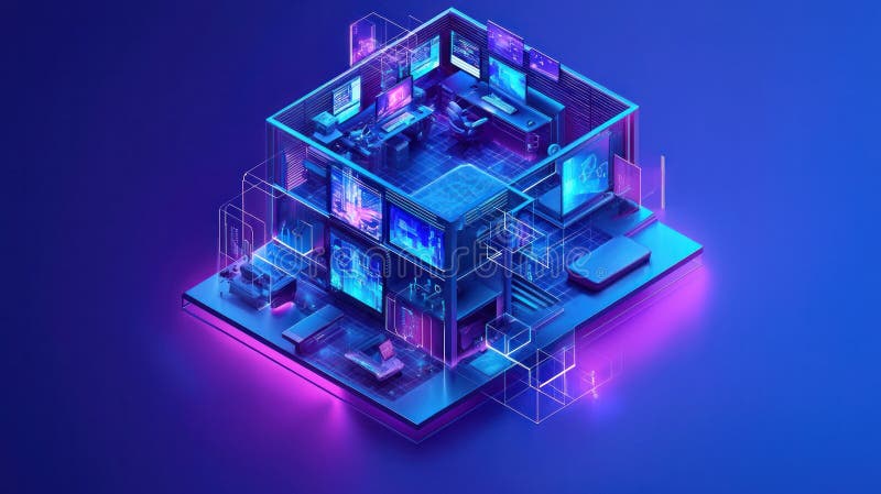 Futuristic Office, Digital Workspace, Technology Stock Illustration ...