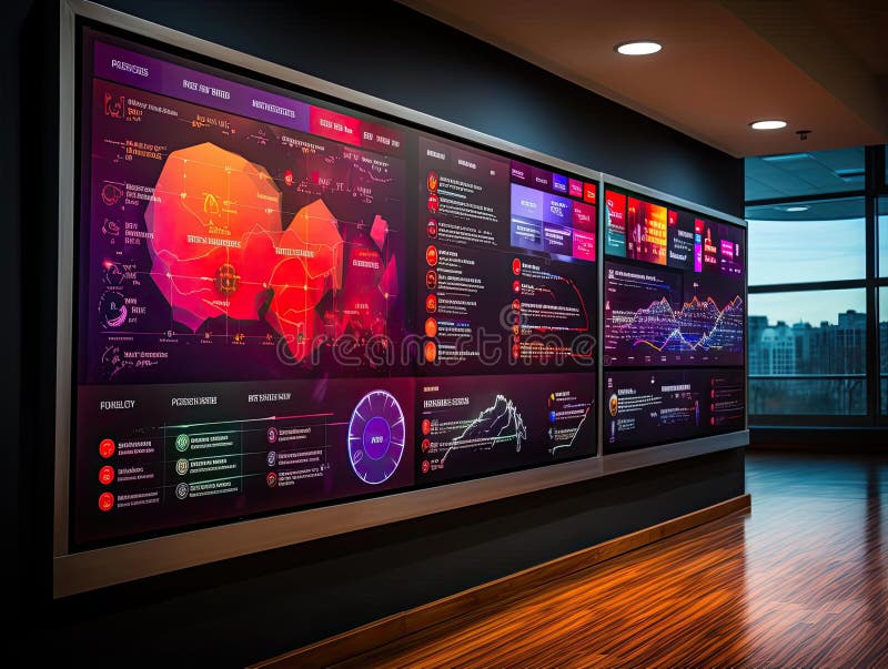 Futuristic Office with Electronic Bulletin Boards Stock Illustration ...