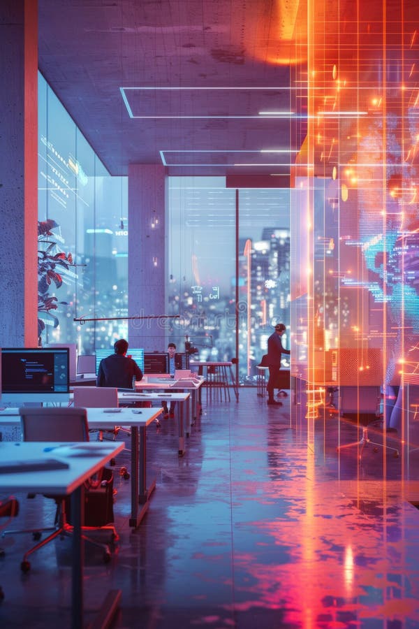 Futuristic Office, a High-tech Office Space Illuminated with Data and ...
