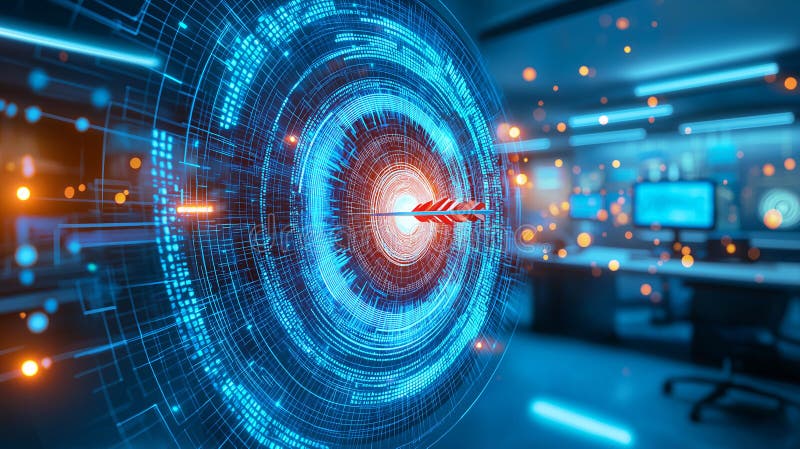 Futuristic Office with Holographic Target and Digital Elements ...