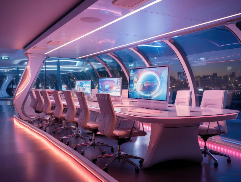 Futuristic Office with Immersive Holoconference Room Stock Illustration ...