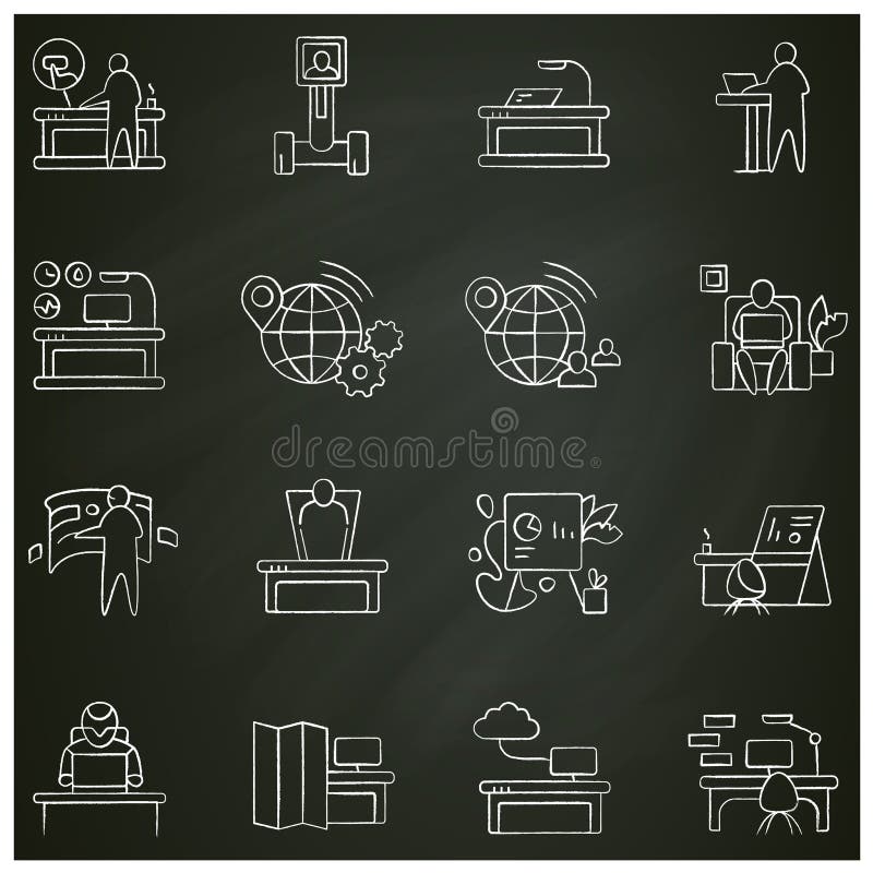 Futuristic Office Innovations Chalk Icons Set Stock Illustration ...