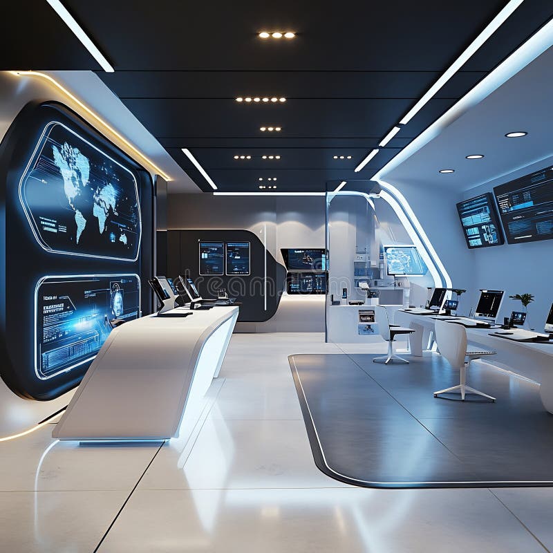 Futuristic Office Interior Featuring Sleek, Ergonomic Furniture and ...