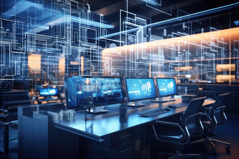 Futuristic Office Interior with Holograms. Generative AI Stock Image - Image of design, creative ...