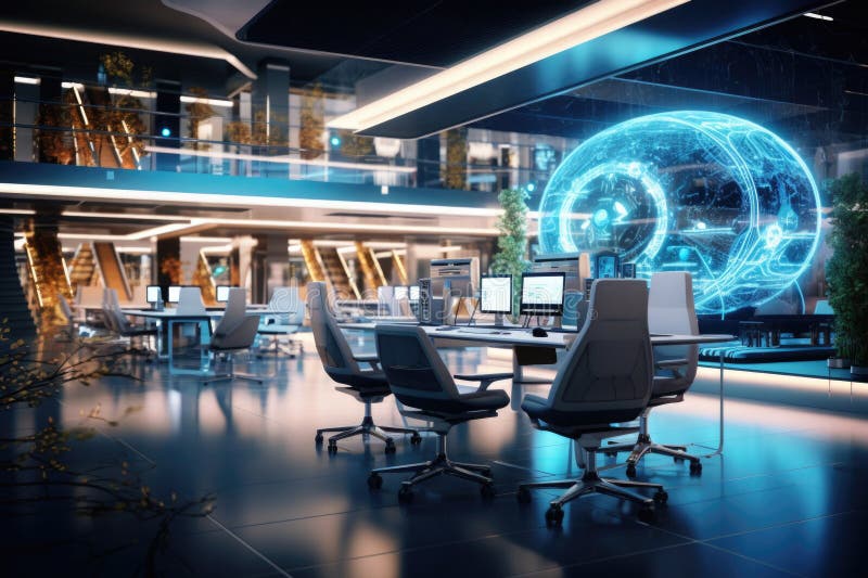 Futuristic Office Interior with Holograms. Generative AI Stock Image ...