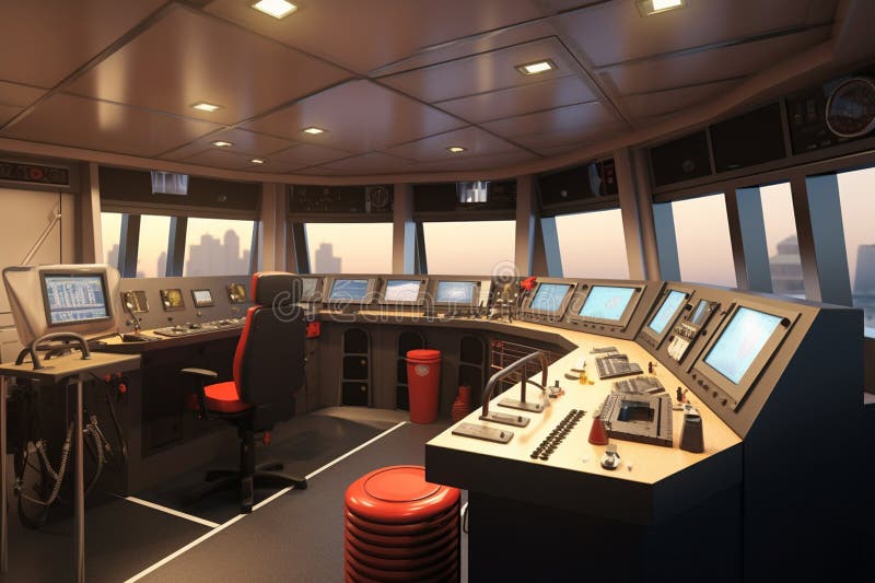 Futuristic Ship Control Room with Computers and Monitors, 3d Rendering ...