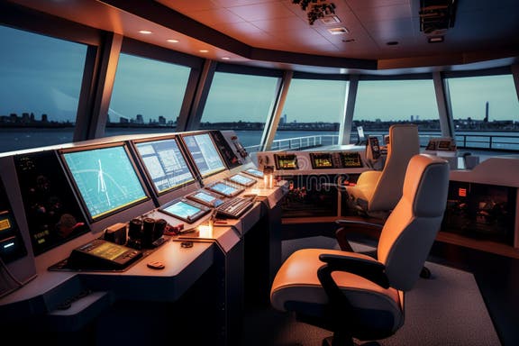 Futuristic Ship Control Room with Computers and Monitors, 3d Rendering ...