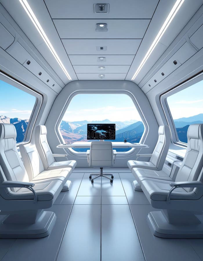 Futuristic Office Interior with Panoramic Views Stock Image - Image of ...