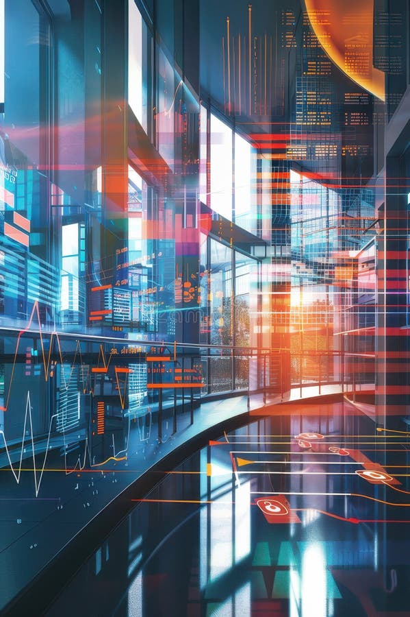 Futuristic Office Interior with Vibrant Holographic Data and Analytics ...