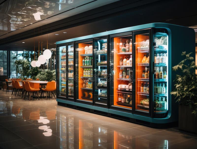 Futuristic Office Pantry with AI Machines Stock Illustration ...