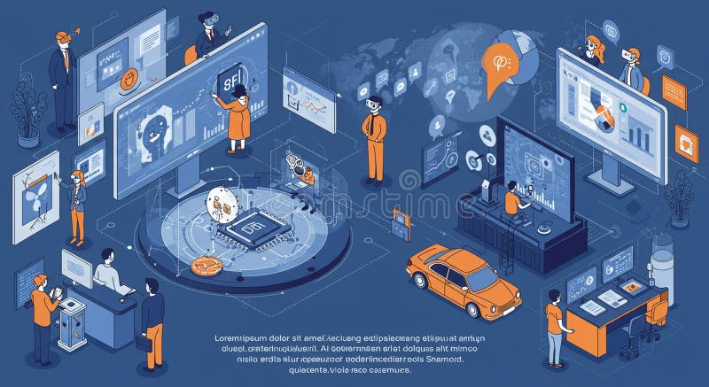 Office Setting Showcasing Digital Icons Stock Illustrations – 236 ...