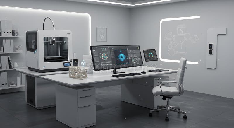 A Futuristic Office Setup Showcasing Advanced Technology Stock ...