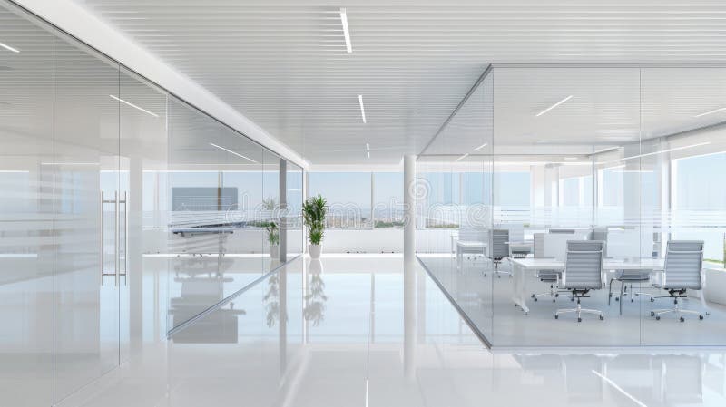 Futuristic Office with Smart Glass Walls, Automated Blinds, and High ...