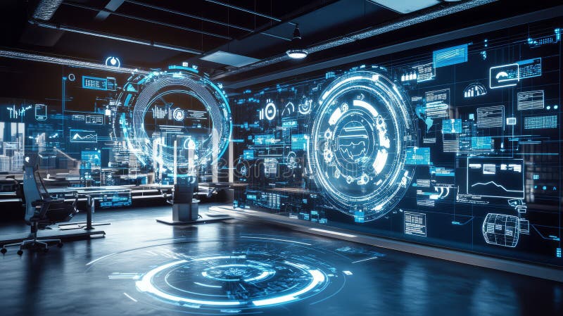 Futuristic Office Space with Holographic Displays and Advanced ...