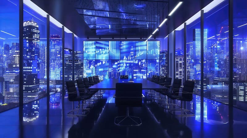 Futuristic Office Space with Holographic Screens, Professionals ...