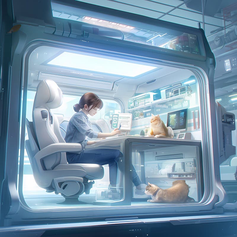 Futuristic Office Space - Innovative Tech Atmosphere Stock Illustration - Illustration of ...