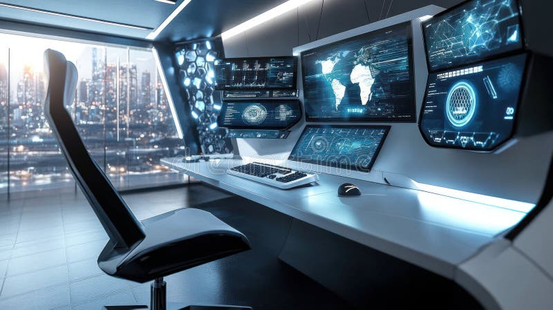 Futuristic Office Space Modern Technology Workstation Stock ...