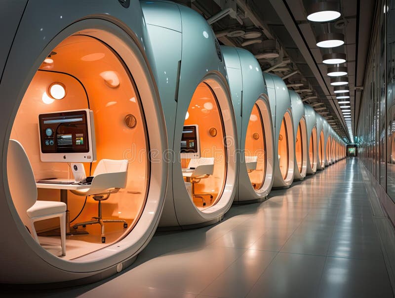 Futuristic Office Space with Privacy Pods Stock Illustration ...