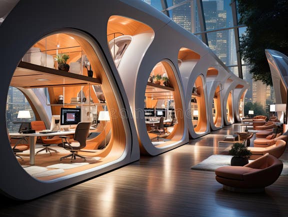 Futuristic Office Space with Privacy Pods Stock Illustration ...