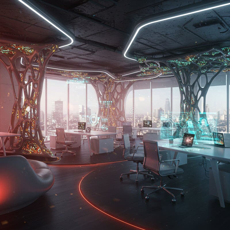 Futuristic Office Space with a Sci-fi Aesthetic, Featuring Organic ...