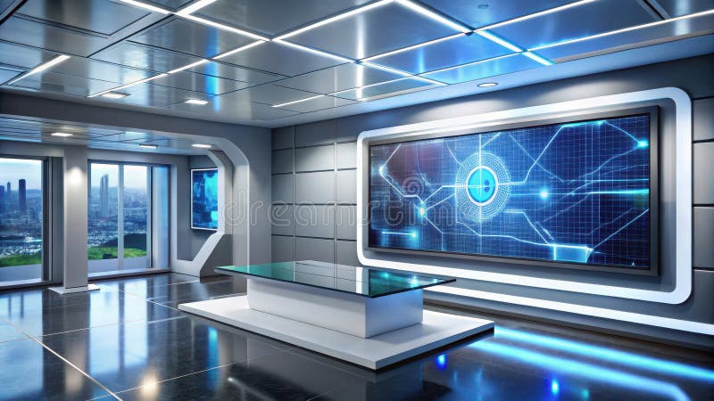 Futuristic Office Space with Sleek Design and High-tech Display ...