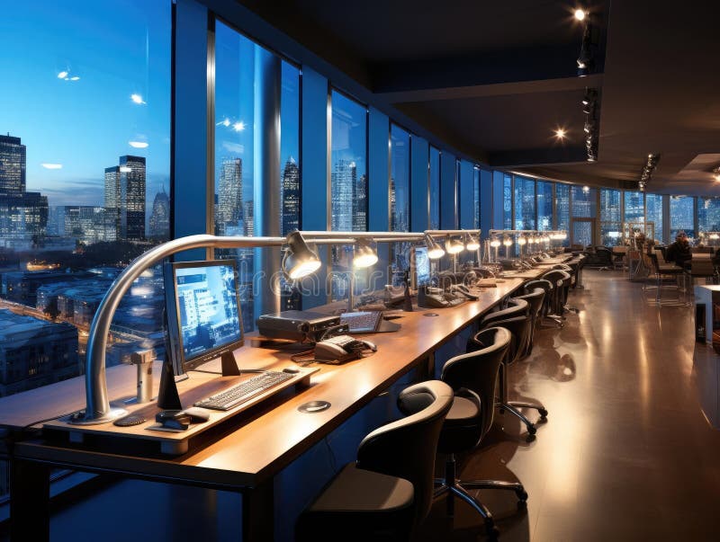 Futuristic Office with VR Interactive Screens Holographic Tech Stock ...